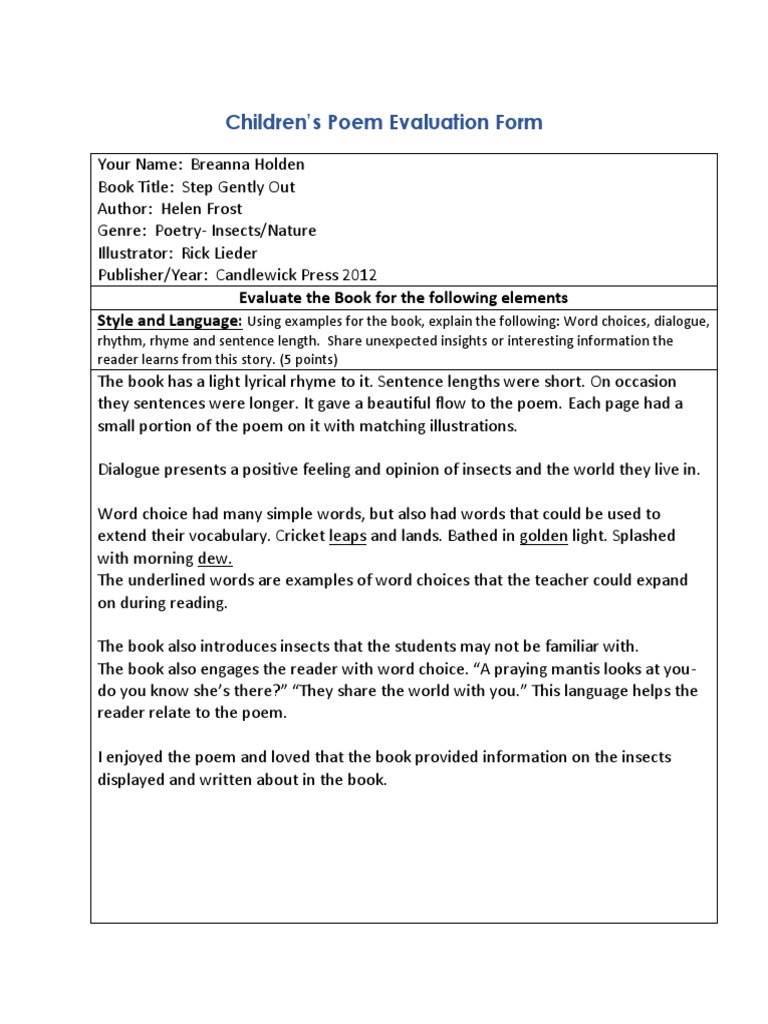 Poem Evaluation Form | PDF | Poetry | Books