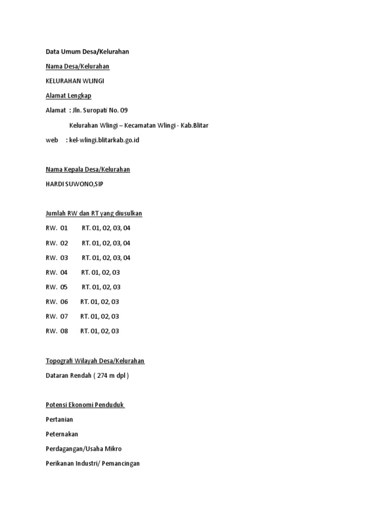 Profil Kelurahan | PDF | Ilmu Sosial