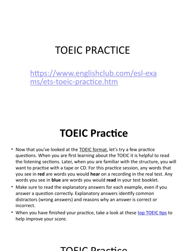 TOEIC Practice | PDF | Question | Reading Comprehension