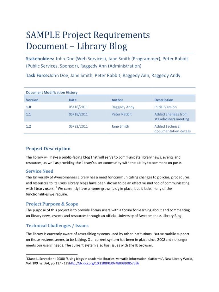 Sample Project Requirements Document Library Blog PDF | PDF
