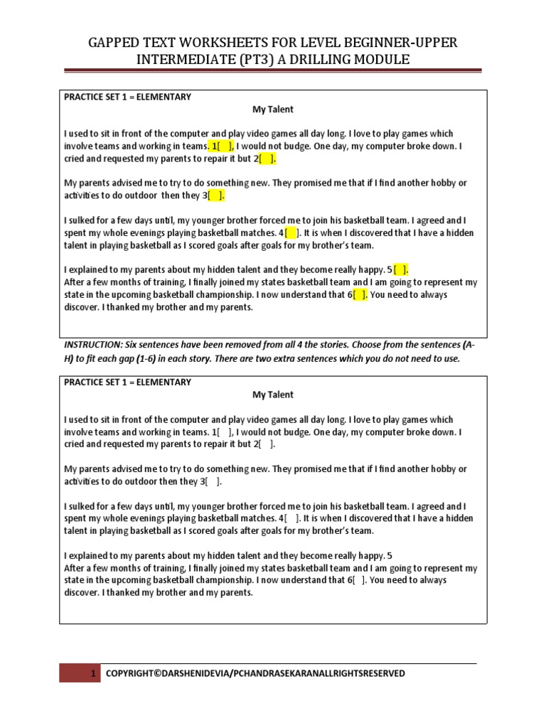 Gapped Text Worksheets For Level Beginner-Upper Intermediate | PDF ...