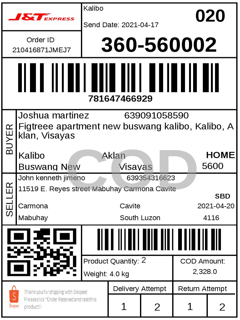 Air Waybill.J - T Express - 3 - 4 | PDF