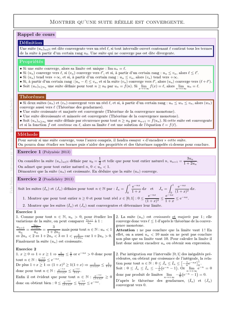 Comment Montrer Qu'une Suite Est Convergente ? | PDF | Séquence ...