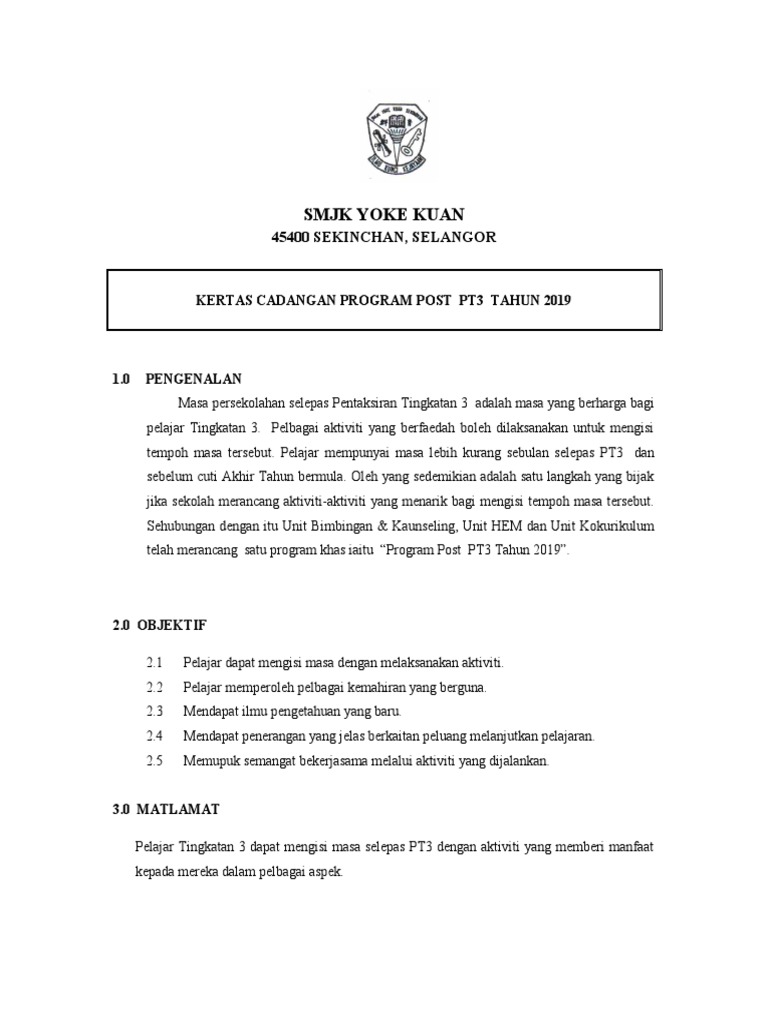 Kertas Kerja Program Pasca pt3 2019 | PDF