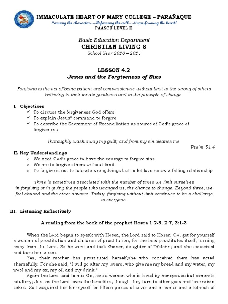 Lesson 4.2 Jesus and The Forgiveness of Sins | PDF | Penance | Forgiveness