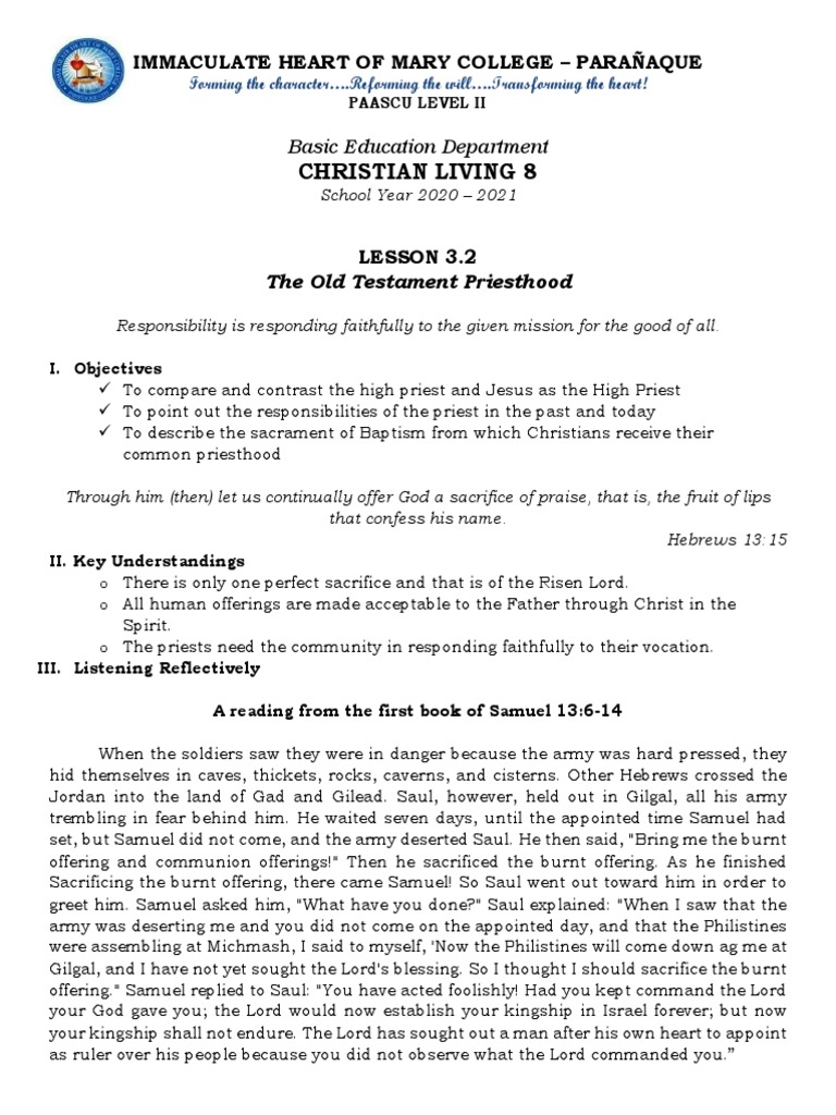 Lesson 3.2 The Old Testament Priesthood | PDF | Aaron | Book Of Leviticus