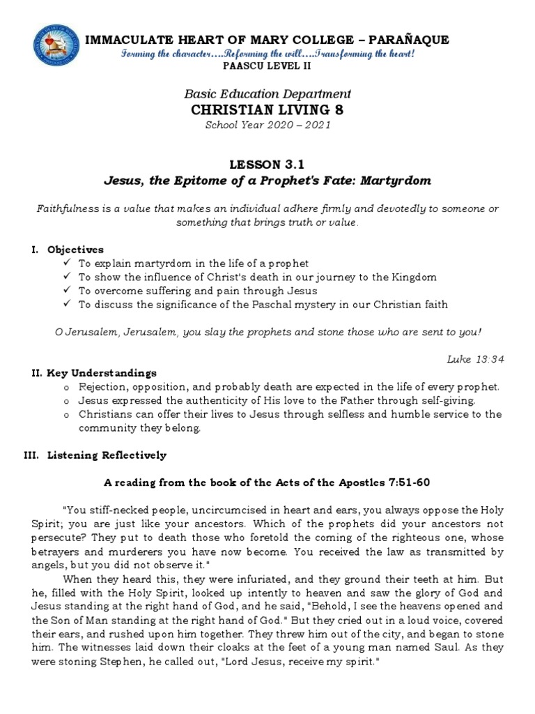 Lesson 3.1 Jesus, The Epitome of A Prophet's Fate Martyrdom | Download ...