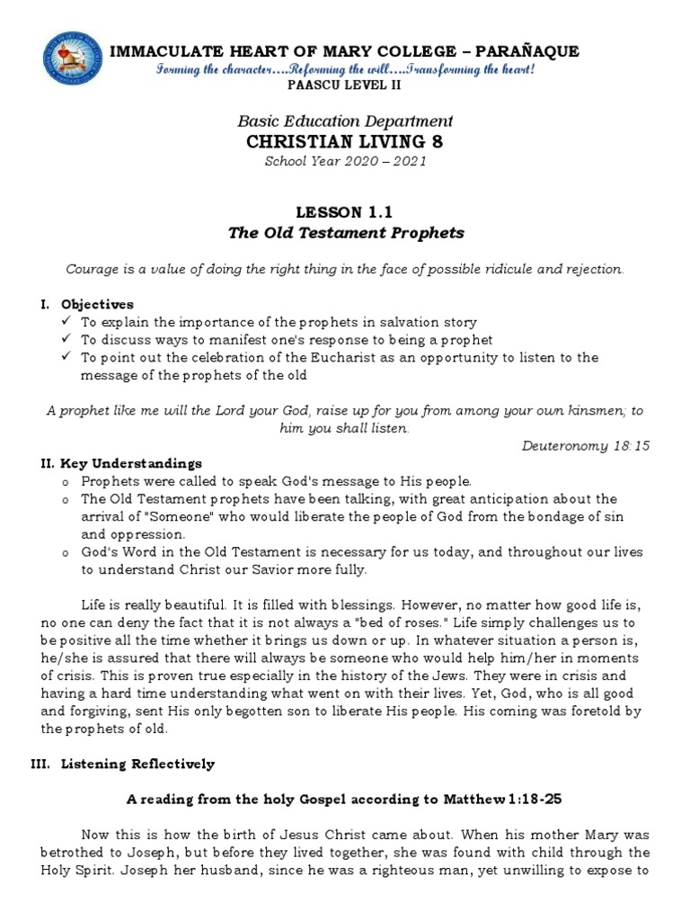 Lesson 1.1 The Old Testament Prophets | PDF | Prophet | Jesus