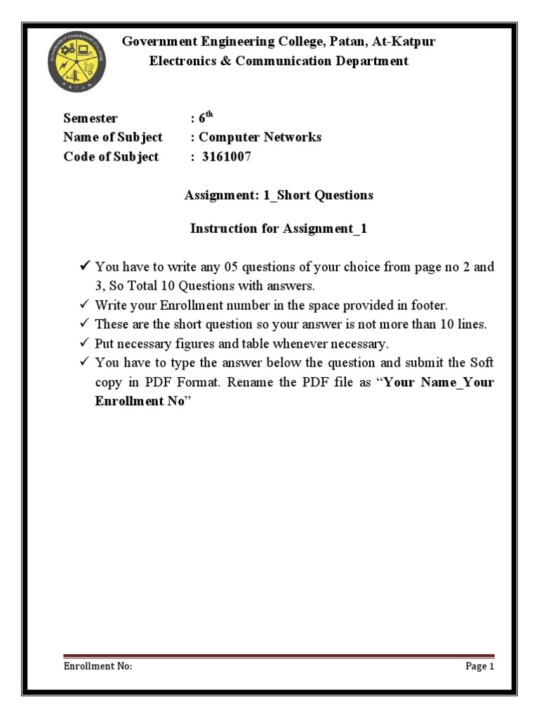 Computer Network - Assignment 1 | PDF | Internet Protocol Suite ...