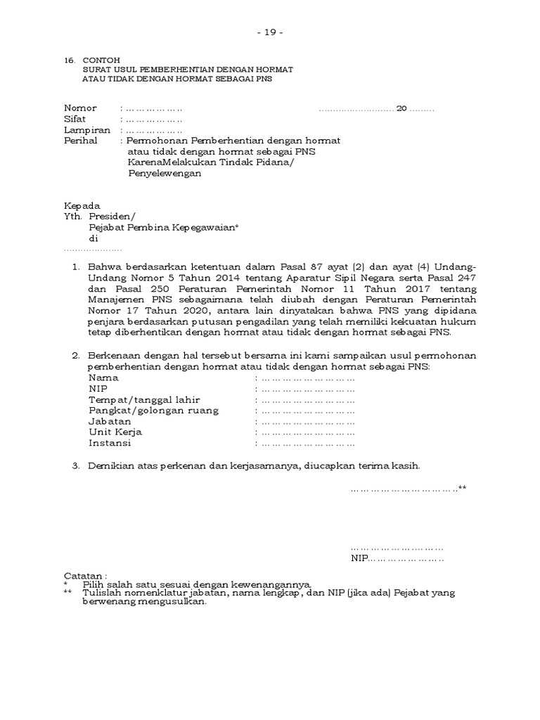 5-Contoh Surat Usul Pemberhentian Dengan Hormat | PDF