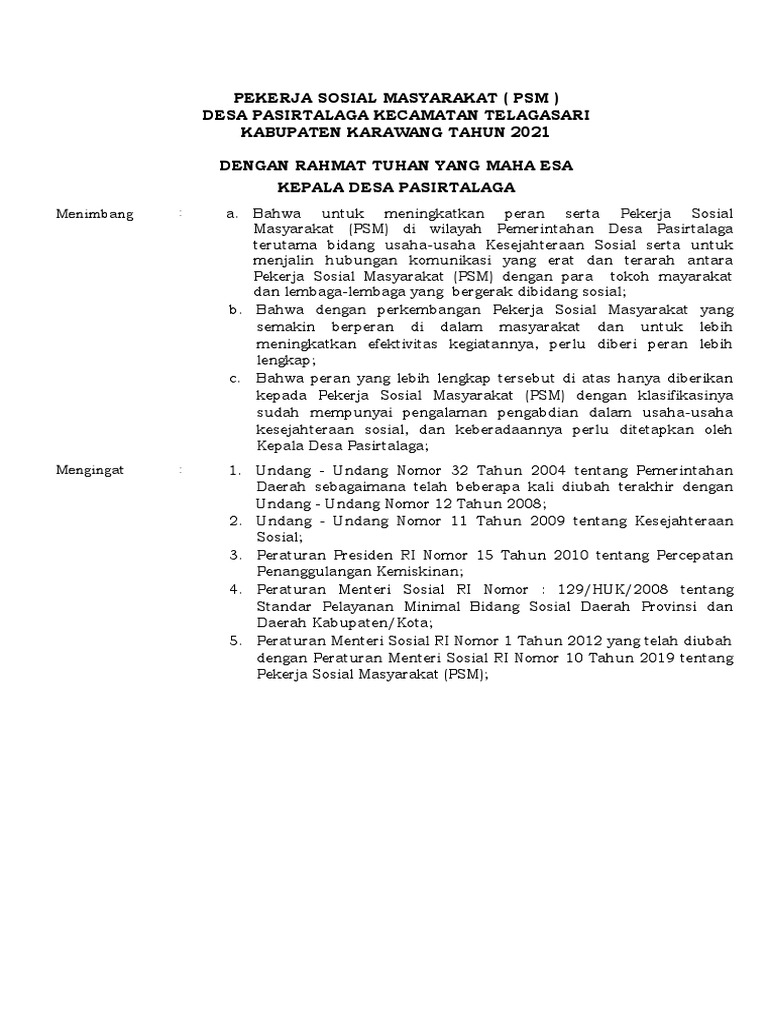 Peran dan Honor PSM Desa Pasirtalaga | PDF