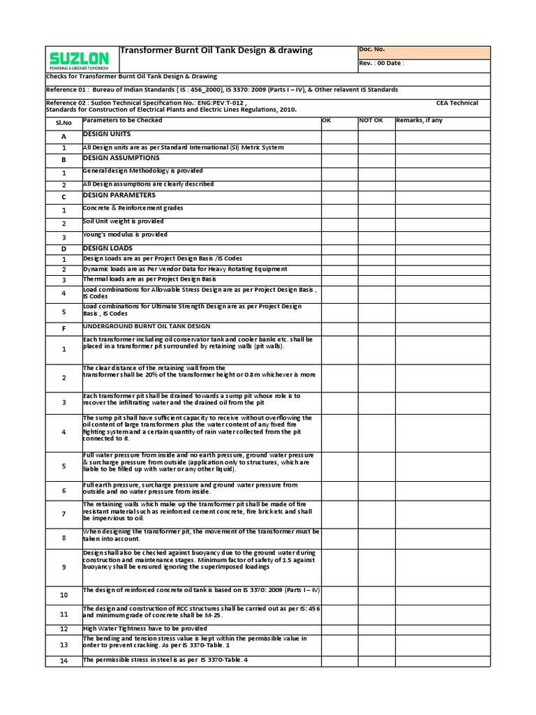 Checklist For Transformer Burnt Oil Tank Design & Drawing | PDF ...
