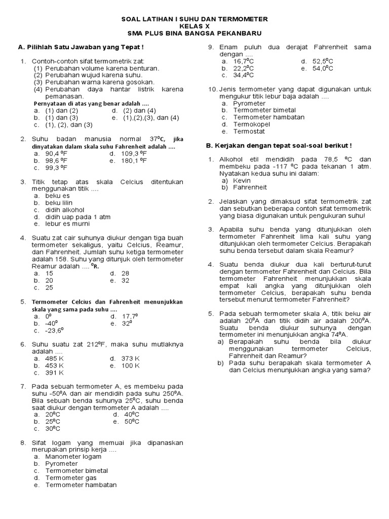 2 1 Soal Latihan 1 Suhu Termometer | PDF
