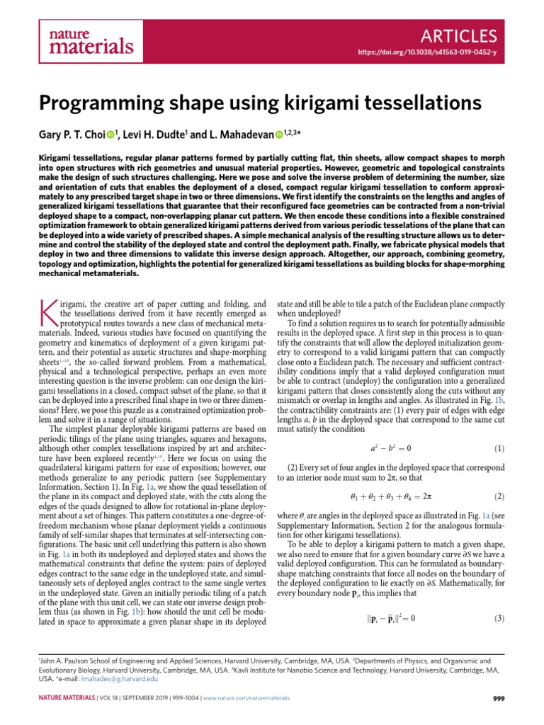 Programming Shape Using Kirigami Tessellations | PDF | Mathematical ...