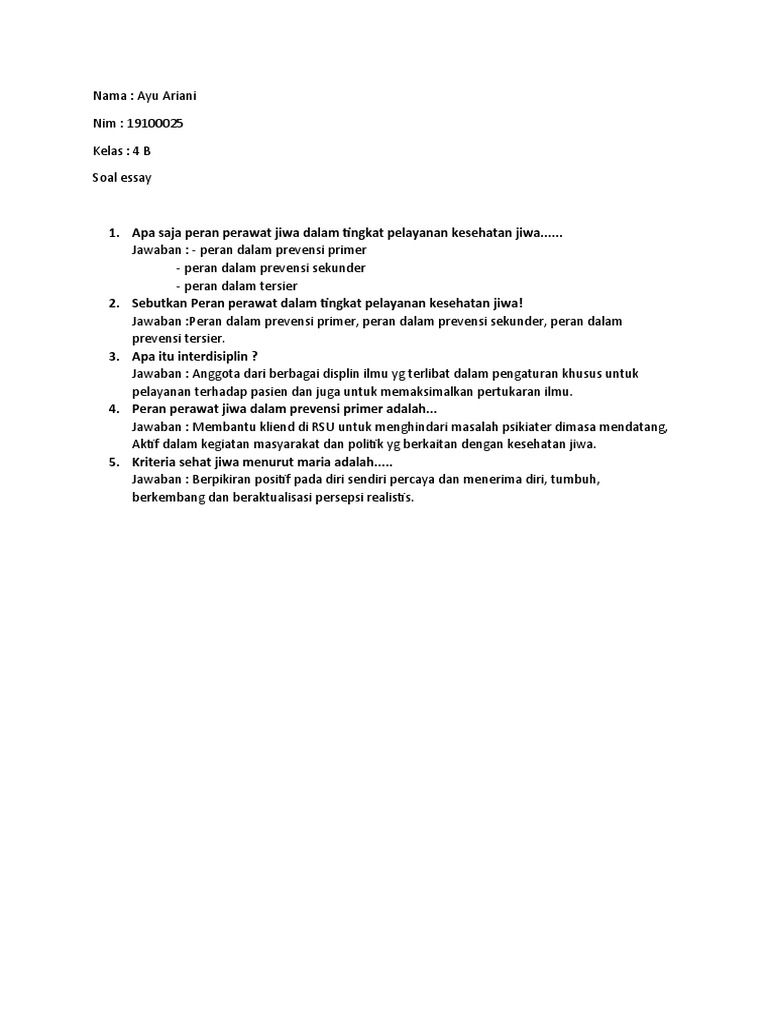 Tugas Essay Kep Jiwa 28 Maret | PDF