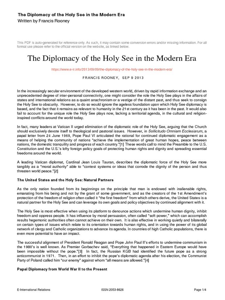 The Diplomacy of The Holy See in The Modern Era | PDF | Pope John Paul ...