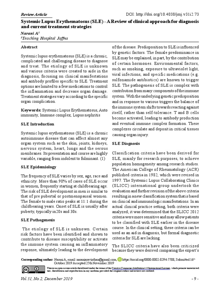SLE Diagnosis and Treatment Overview | PDF | Epidemiology | Medical ...