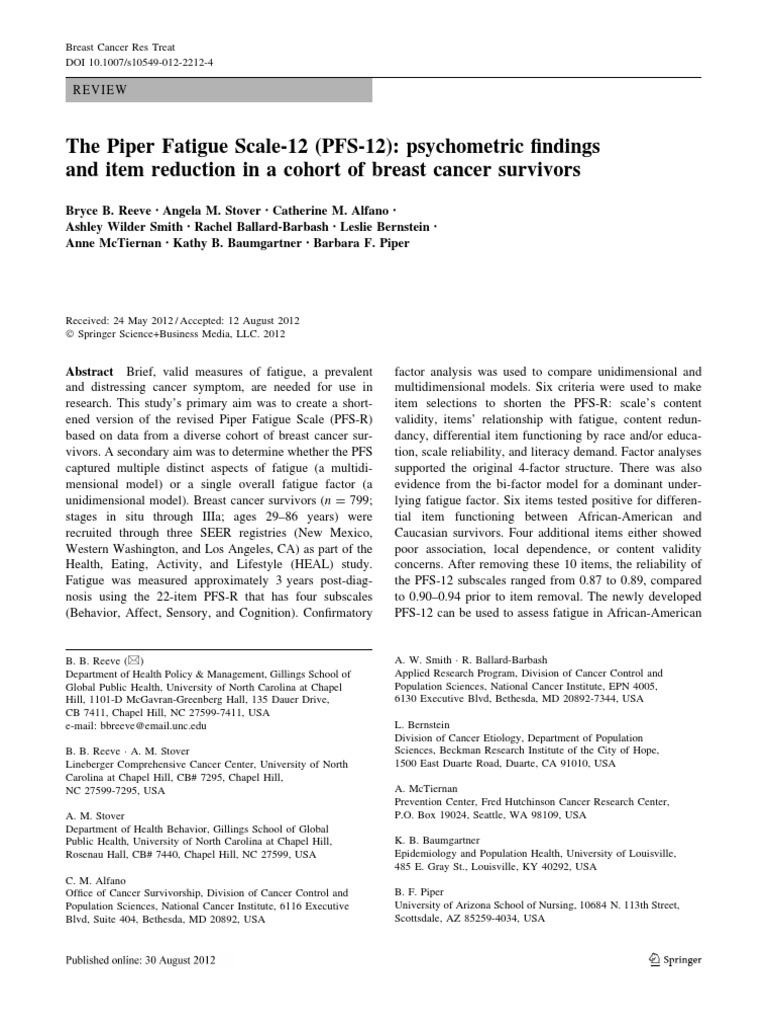 Fatigue Scale for Breast Cancer Survivors | PDF | Validity (Statistics ...