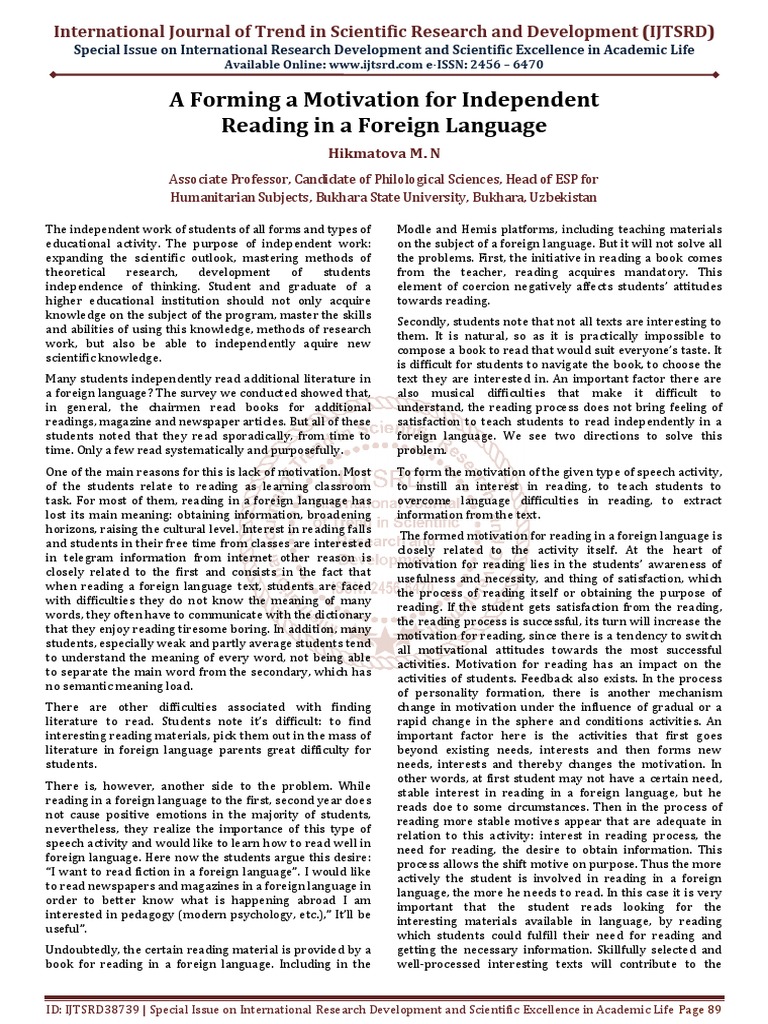 Motivating Independent Foreign Language Reading | PDF | Motivation ...