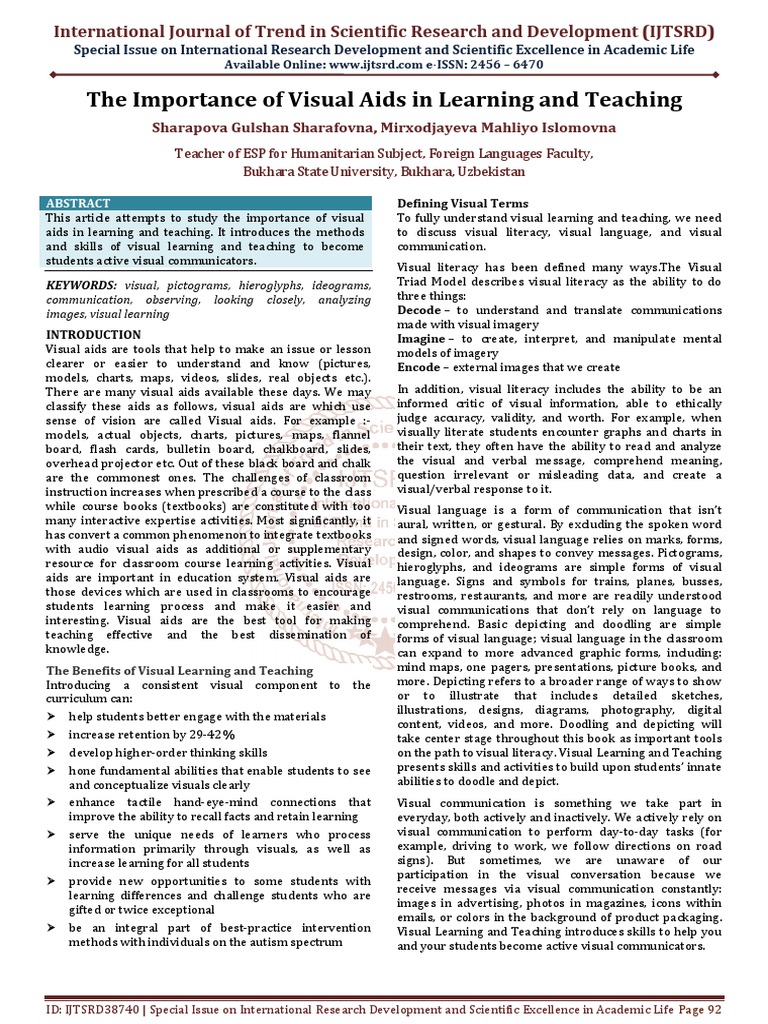 Importance of Visual Aids in Teaching | PDF | Literacy | Learning