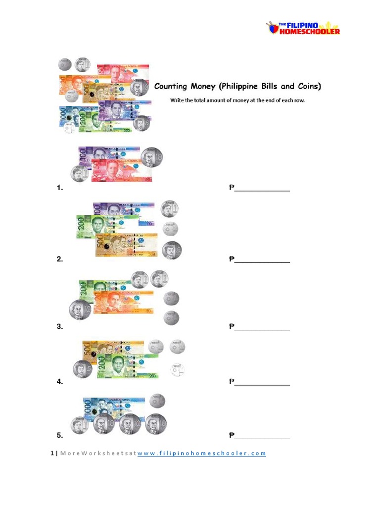 Counting Money (Philippines Bills and Coins) Part 4 Grade 2 | PDF ...