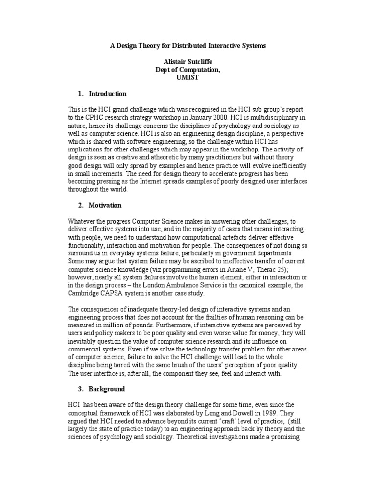 A Design Theory For Distributed Interactive Systems Alistair Sutcliffe ...