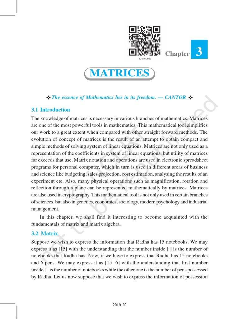 Matrices: The Essence of Mathematics Lies in Its Freedom. - CANTOR ...