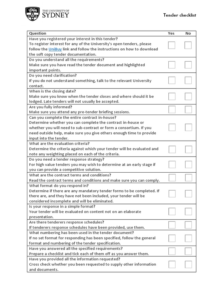 Tender Checklist | PDF | Business
