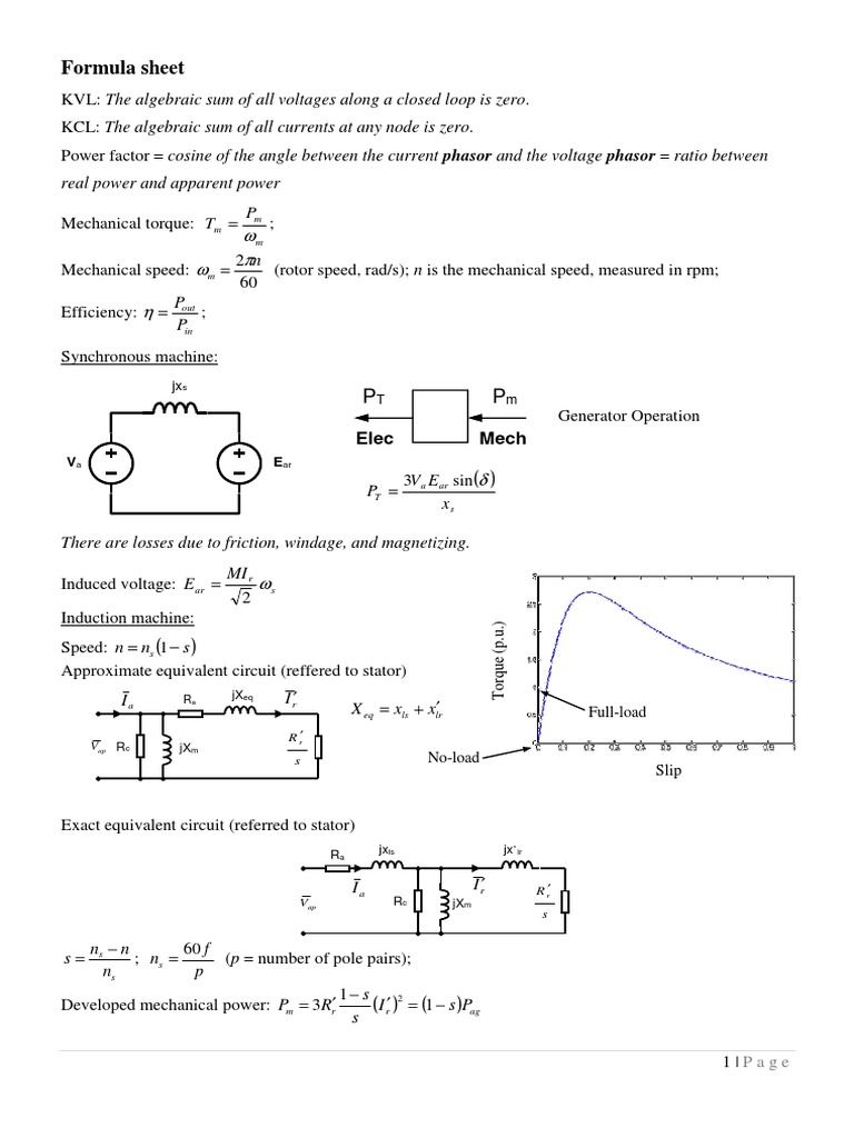 Formula Sheet: Real Power and Apparent Power | PDF | Electric Motor ...