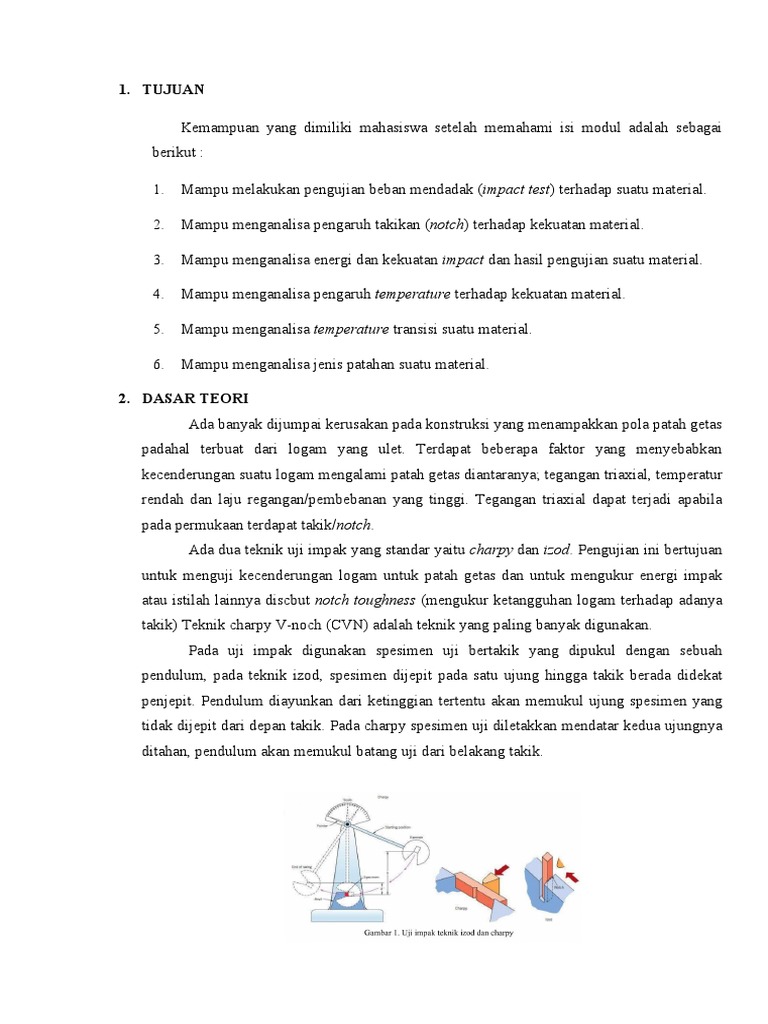 Uji Impak Material: Metode dan Analisis | PDF | Metode & Bahan Ajar ...