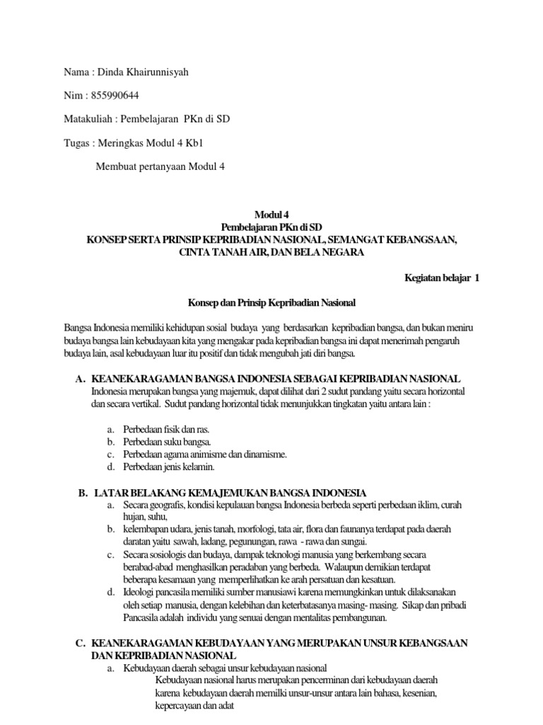 Ringkasan PKN Modul 4 KB 1 Dinda Khairunnisyah Dan Pertanyaan | PDF