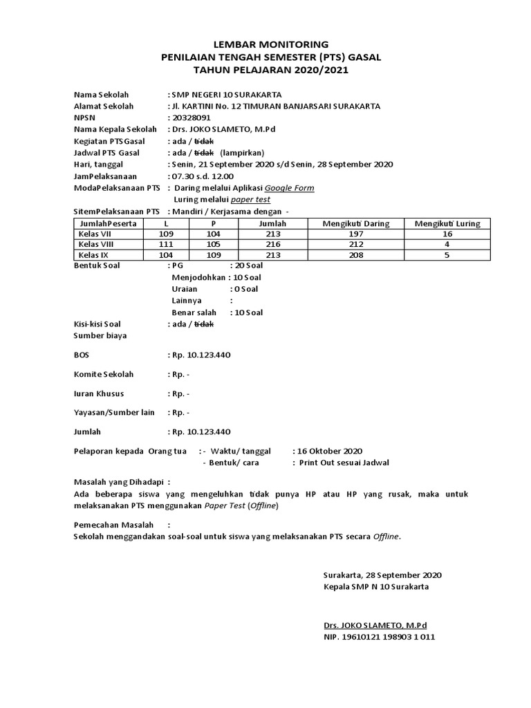 Lembar Monitoring PTS | PDF