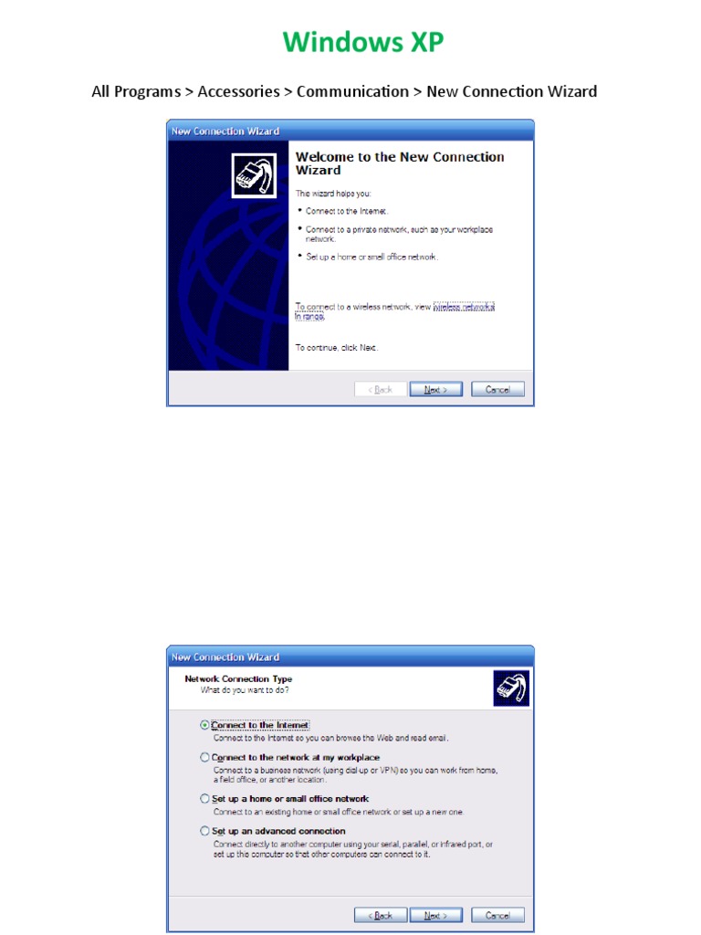 Windows XP New Connection Setup Guide | PDF