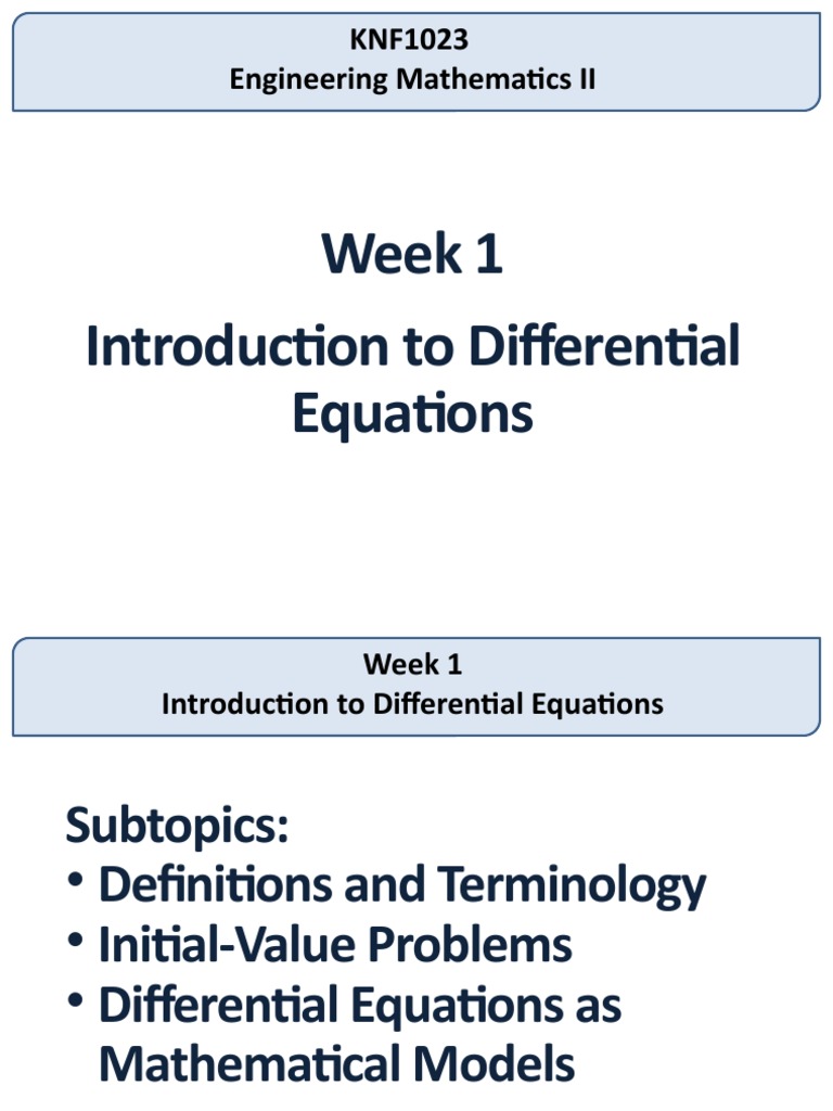 Week 1 Introduction To Differential Equations Knf1023 Engineering Mathematics Ii Download