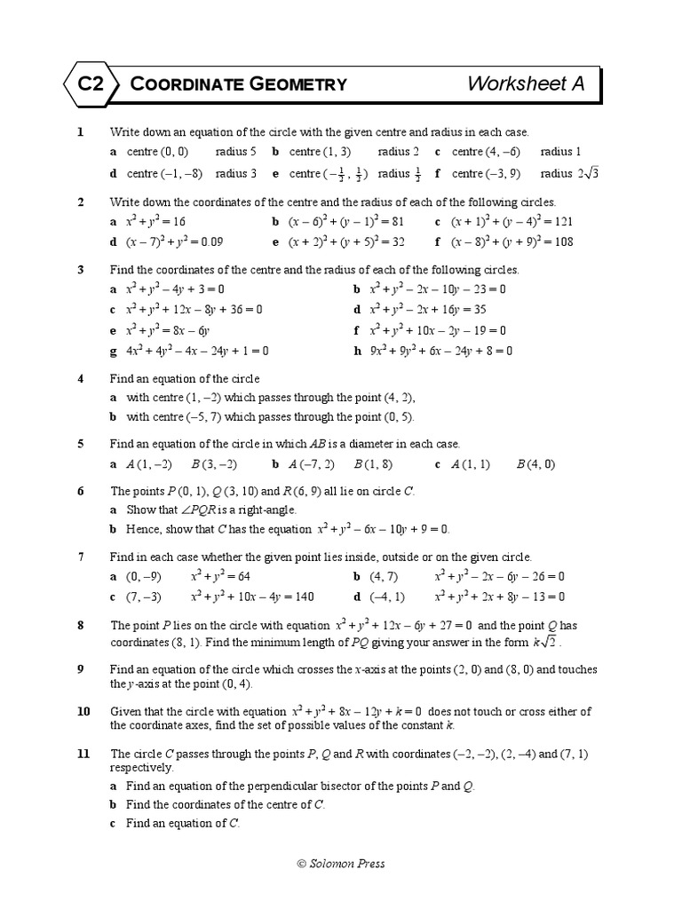 C2 Coordinate Geometry - Questions | PDF | Circle | Tangent