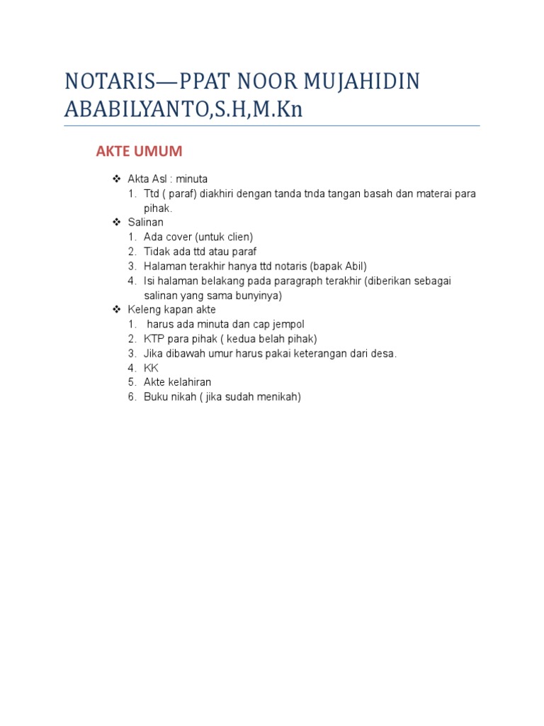 Persyaratan Akta Notaris Lengkap | PDF