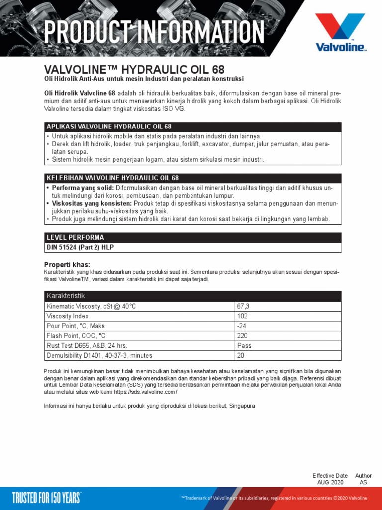 Valvoline Hydraulic Oil 68 | PDF