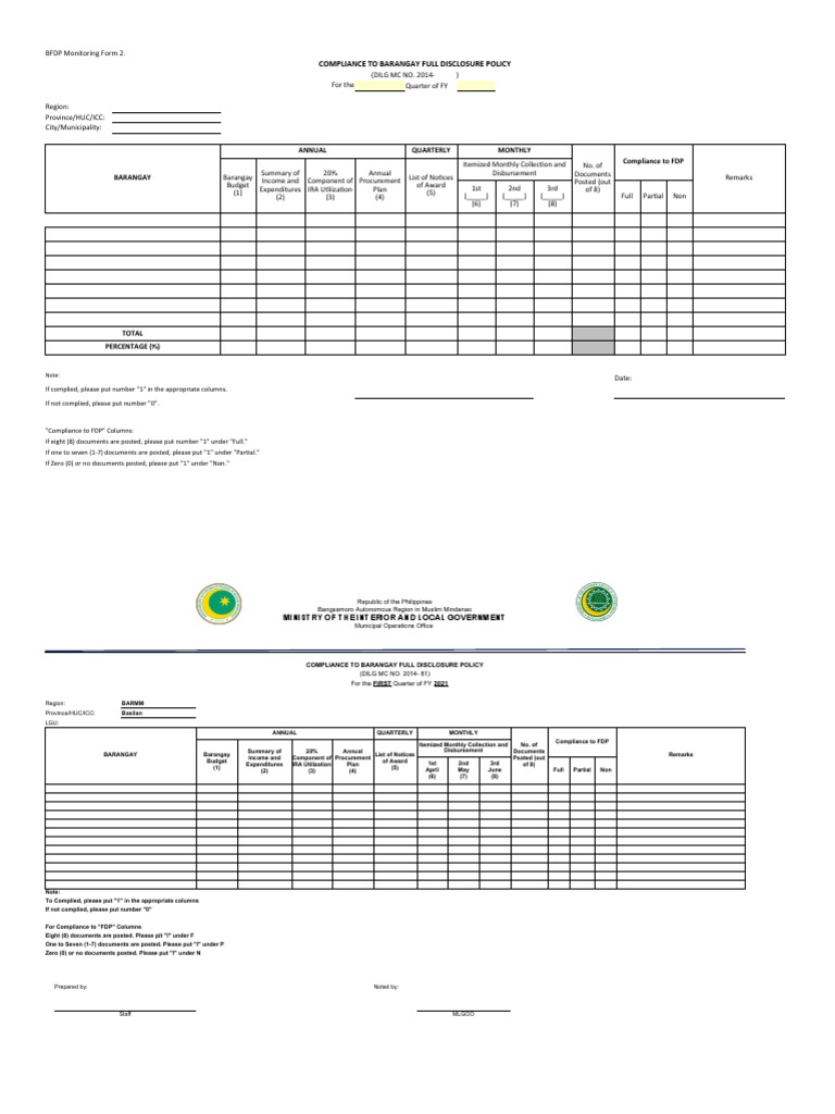 BFDP Forms Lgu Form | PDF | Government | Economies