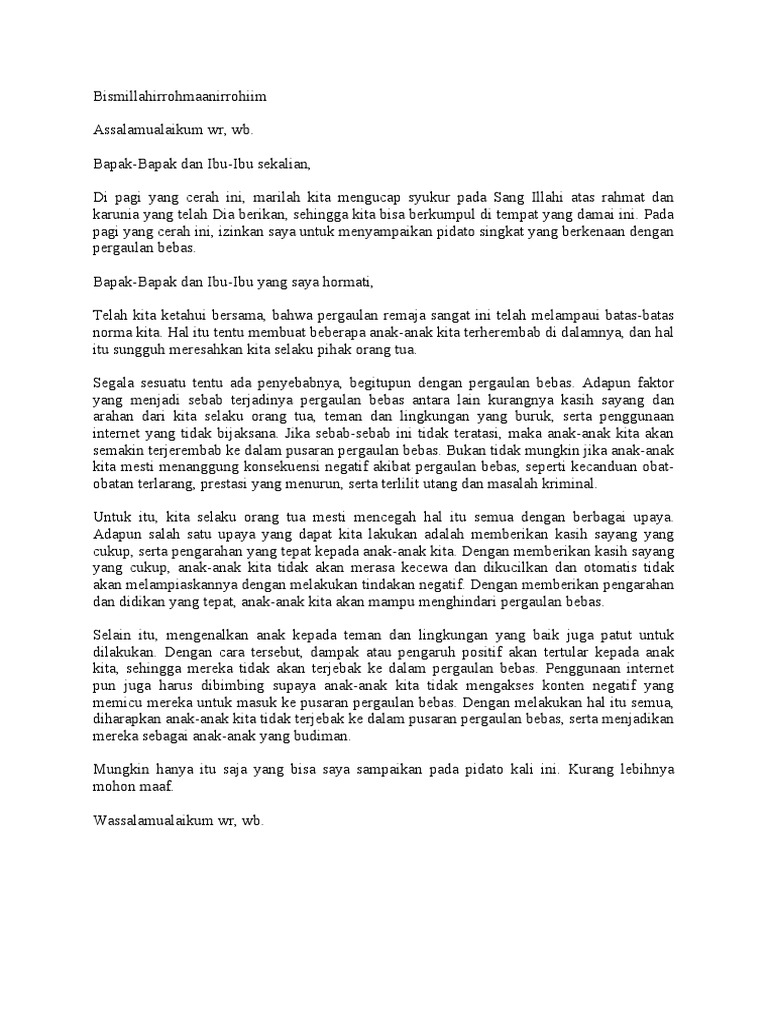 Teks Pidato Pergaulan Bebas | PDF