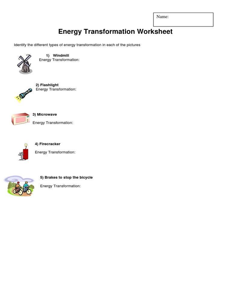 Energy Transformation Worksheet | PDF