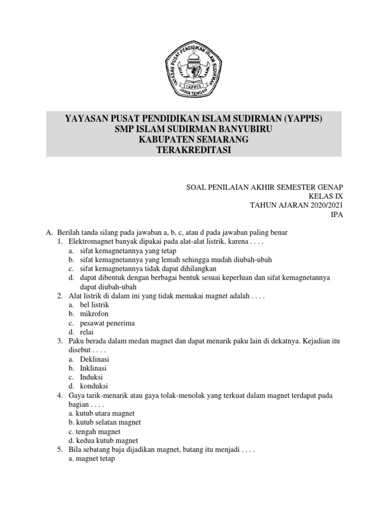 SOAL Pas Ipa 9 II | PDF | Sains & Matematika
