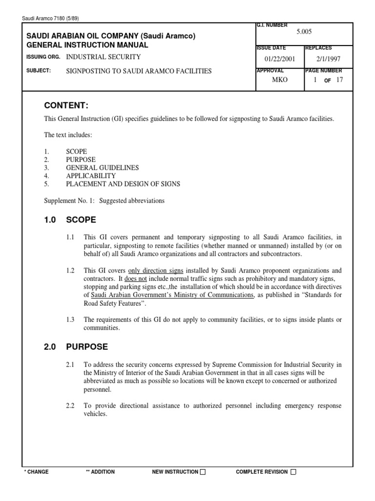 Signposting Guidelines for Aramco Facilities | PDF | Screw | Saudi Arabia