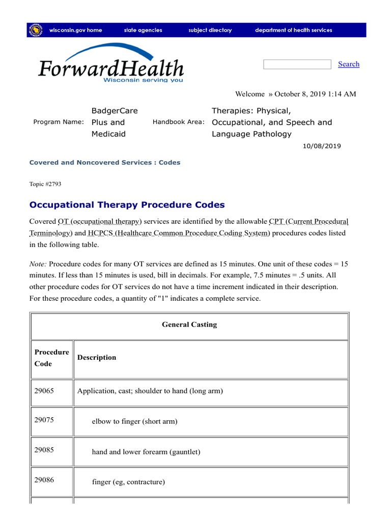 Occupational Therapy Procedure Codes | PDF | Comorbidity | Psychosocial