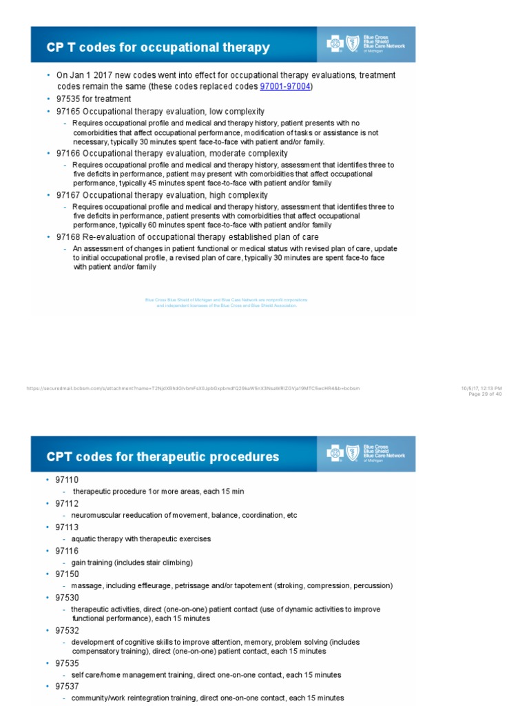CP T Codes For Occupational Therapy | PDF | Occupational Therapy ...