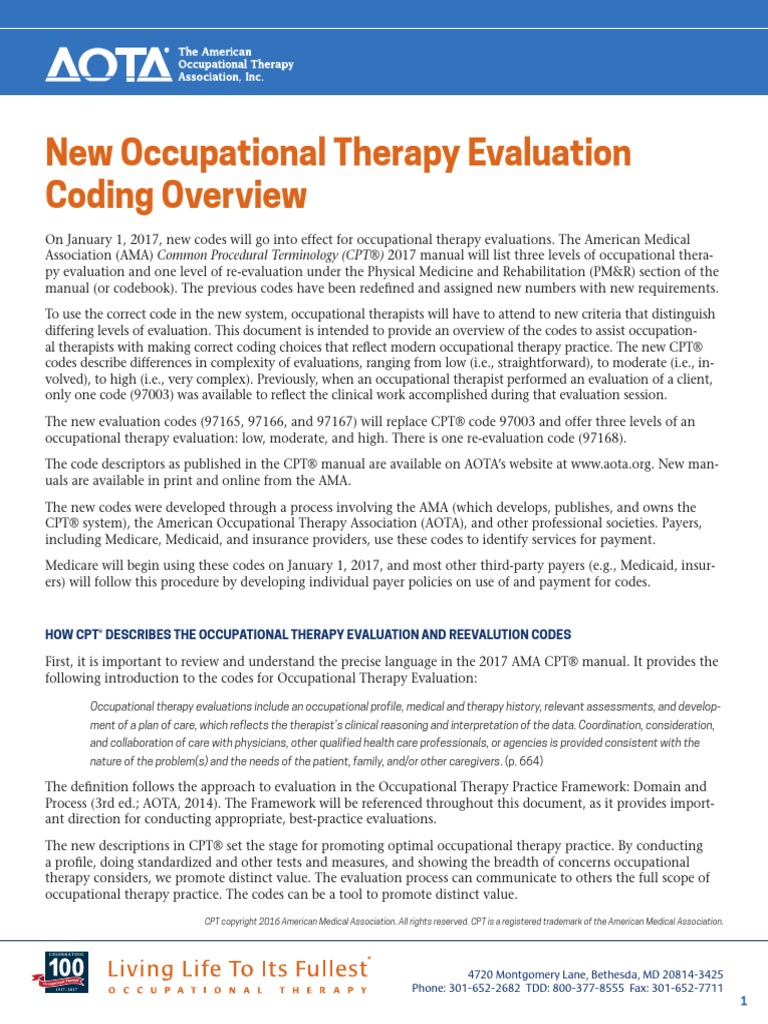 Evaluation Codes Overview 2016 | PDF | Occupational Therapy | Comorbidity