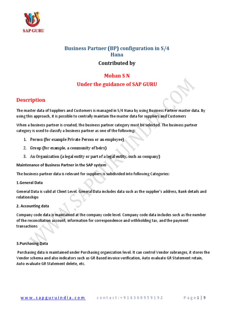 Business Partner - BP Configuration in S4 | PDF | Information ...