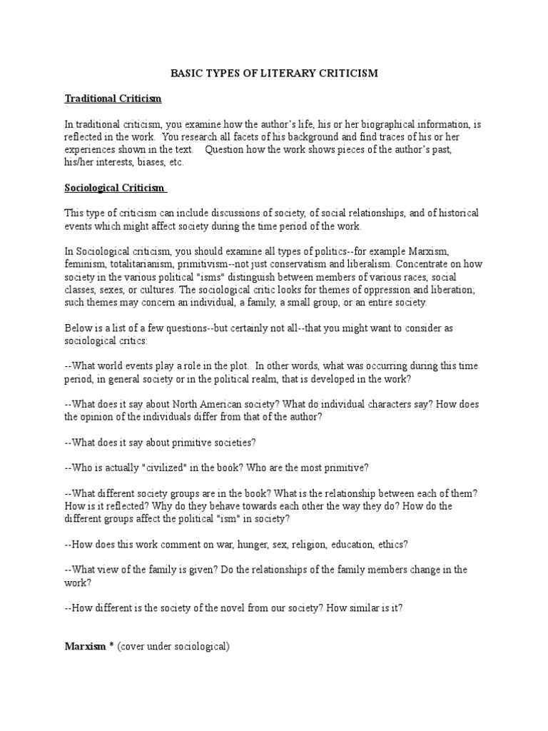 Overview of Literary Criticism Types | PDF | Id | Narration