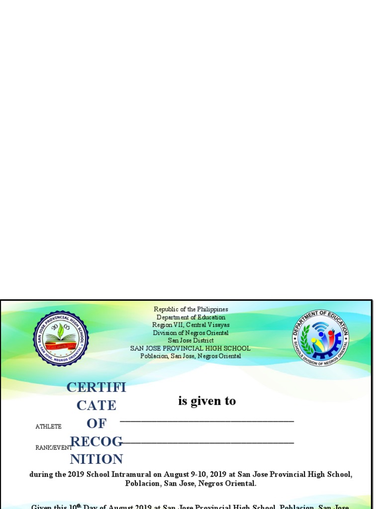 Certificate For Intramural | PDF