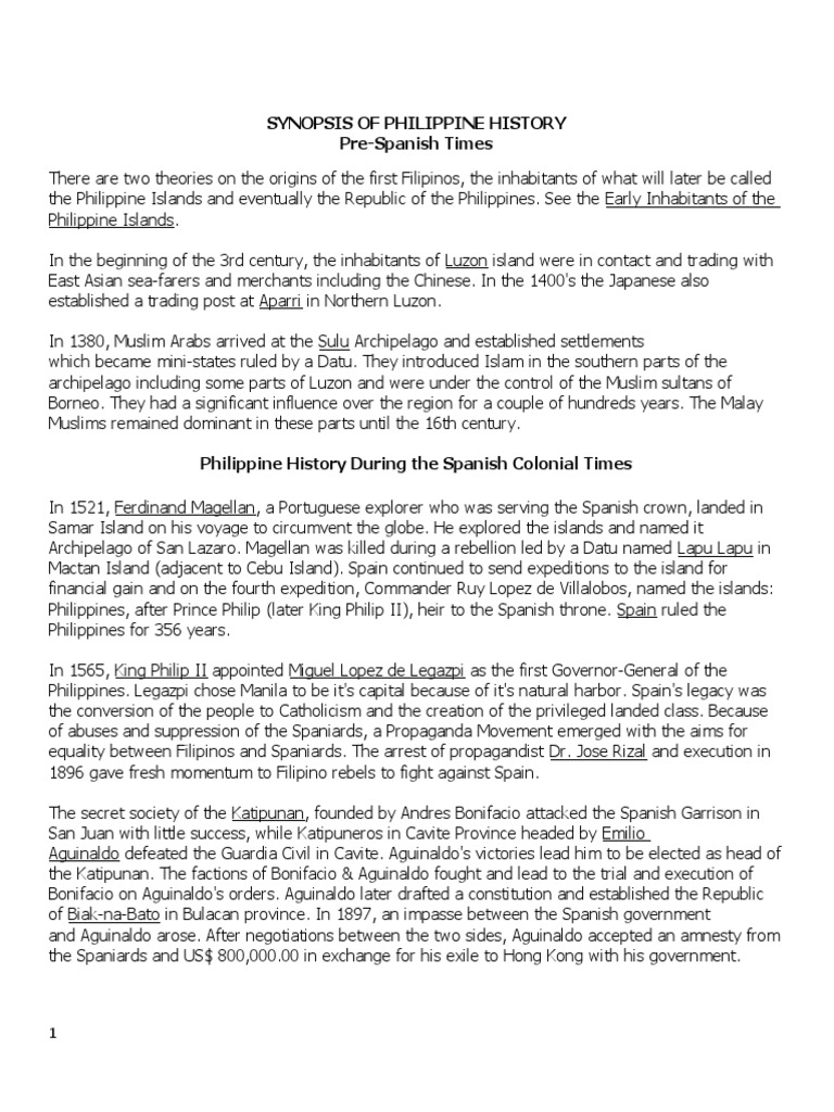 Synopsis of Philippine History Pre-Spanish Times | PDF | President Of ...