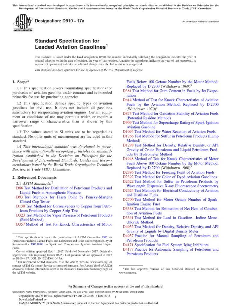 ASTM D910 Aviation Gasoline Avgas | PDF | Gasoline | Fuels